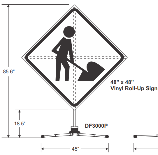 Dicke Safety Products DF3000P Sign Stand with 48”x48” Vinyl Roll-up ...