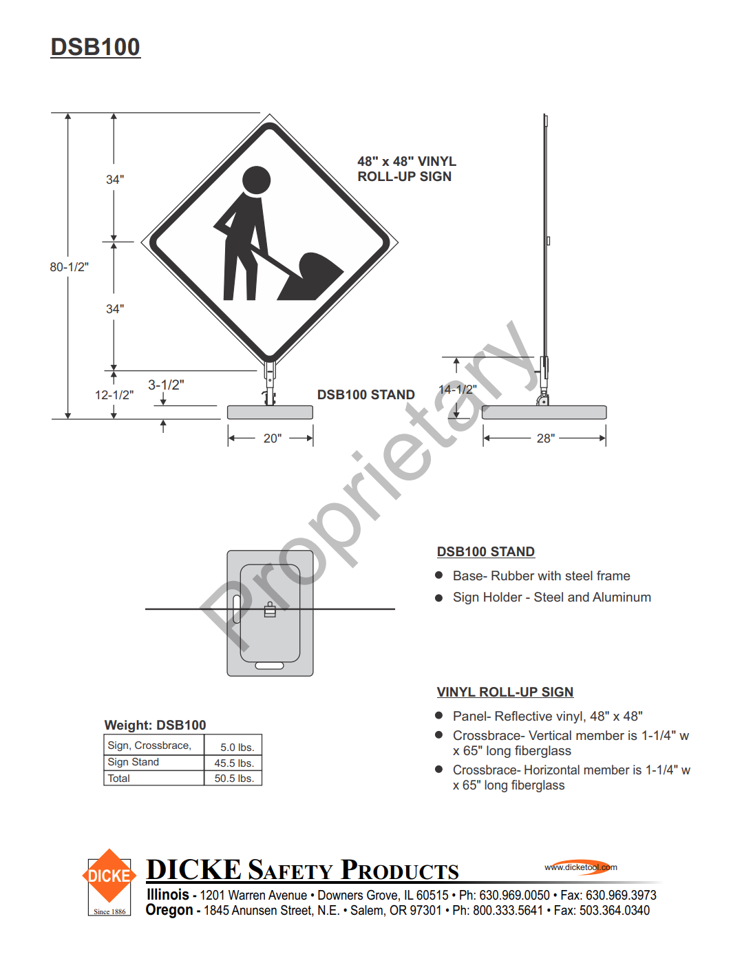 Dicke Safety Products DSB100 Sign Stand w/ 48in x 48in roll-up sign ...